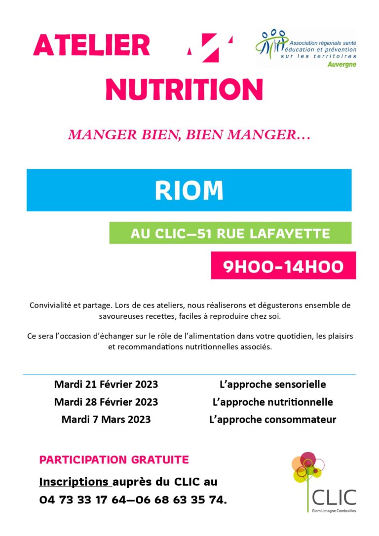 Le CLIC Riom Limagne Combrailles vous propose un atelier nutrition ...